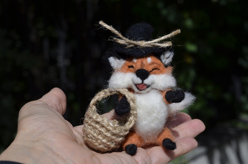 Cute Felted Fox Smiling Sculpture With Witch Hat and Treat Bag - Etsy