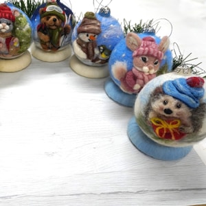 One or Set Felt Christmas Ball With Forest Animals, Hedgehog, Bear, Fox ...