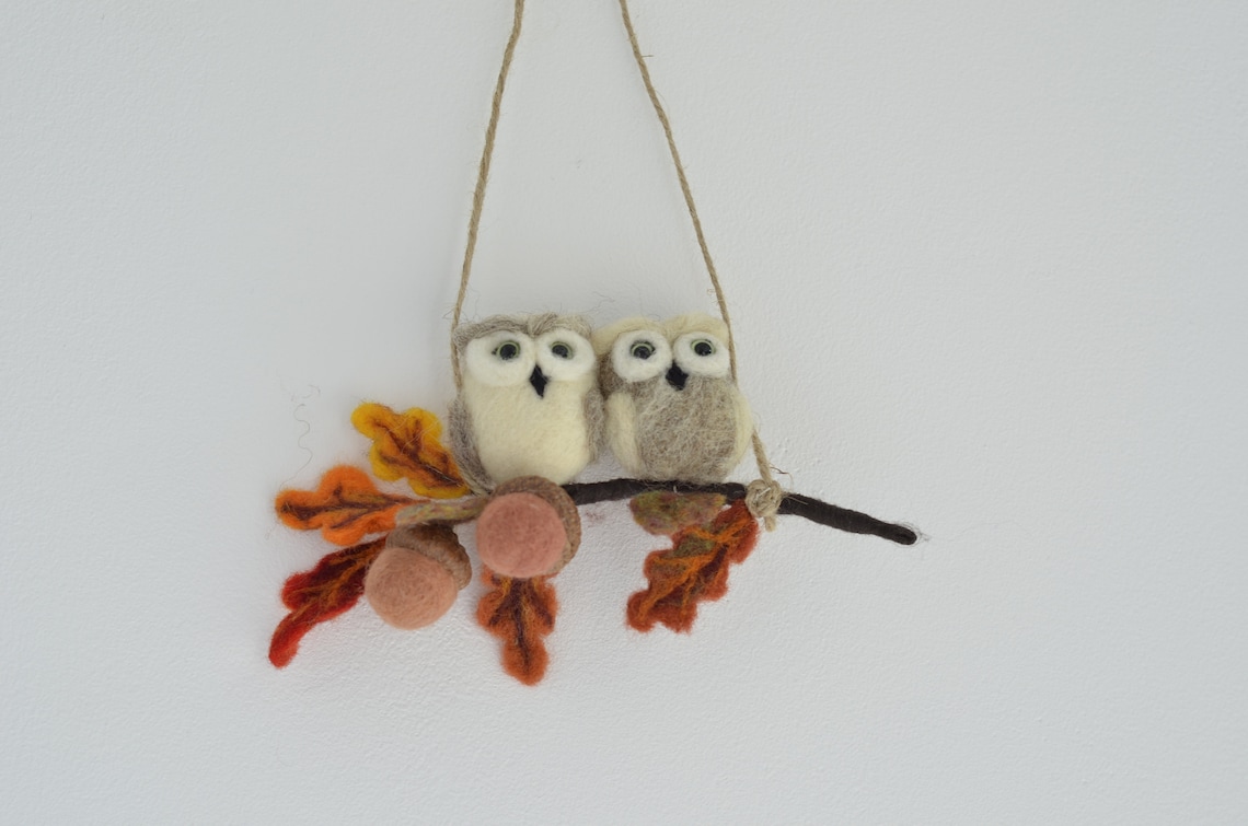 Fall Wall Hanging Decor Owls on Oak Twig Autumn Decoration - Etsy