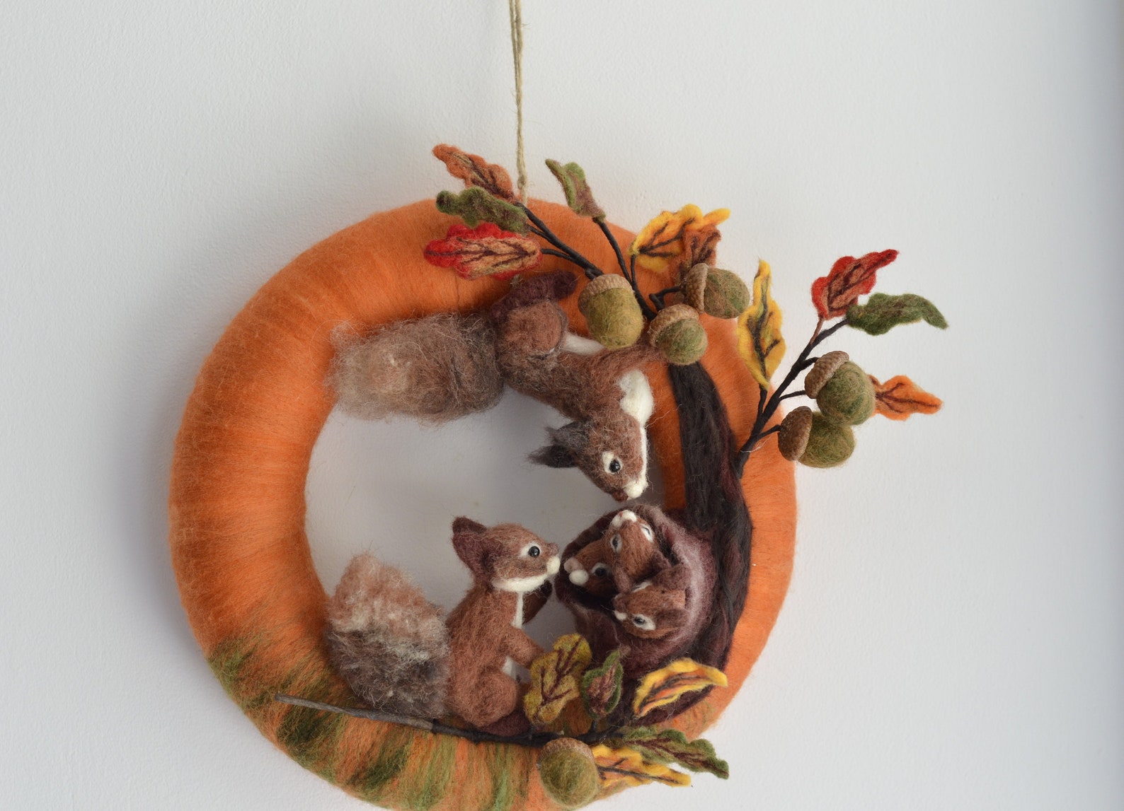 Fall Wall Art Decor Wreath Squirrel Family and OAK Twig - Etsy