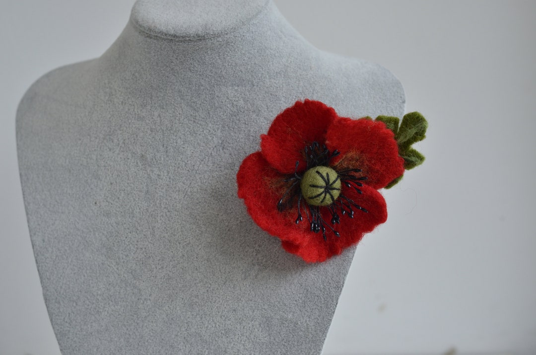 Felt Red Flower Poppy Brooch or Set Brooch and Earings , Poppy Pin ...