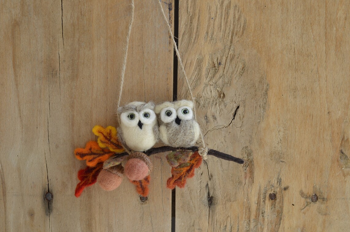 Fall Wall Hanging Decor Owls on Oak Twig Autumn Decoration - Etsy