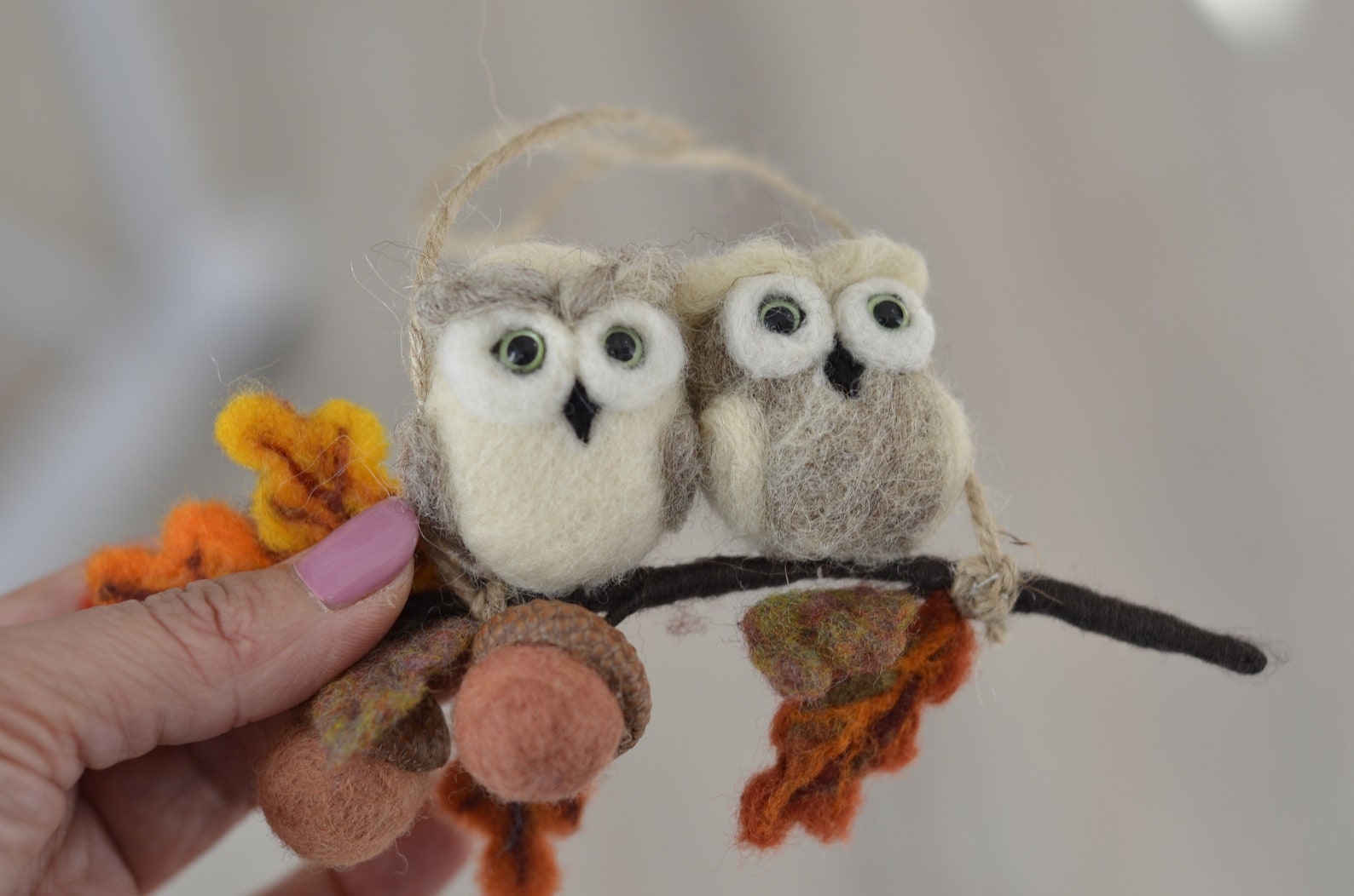 Fall Wall Hanging Decor Owls on Oak Twig Autumn Decoration - Etsy