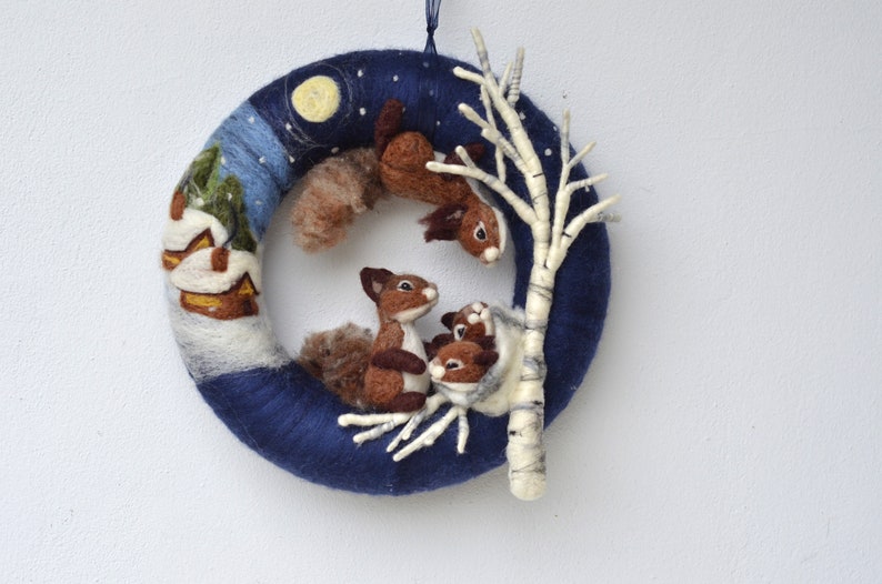 Christmas and Winter Wall Art Decor Wreath Squirrel Family - Etsy