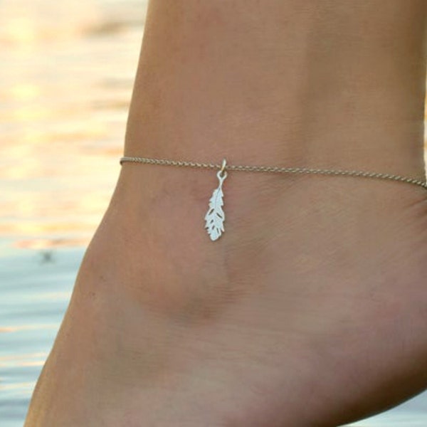 Sterling Silver Feather Anklets for Women - Etsy