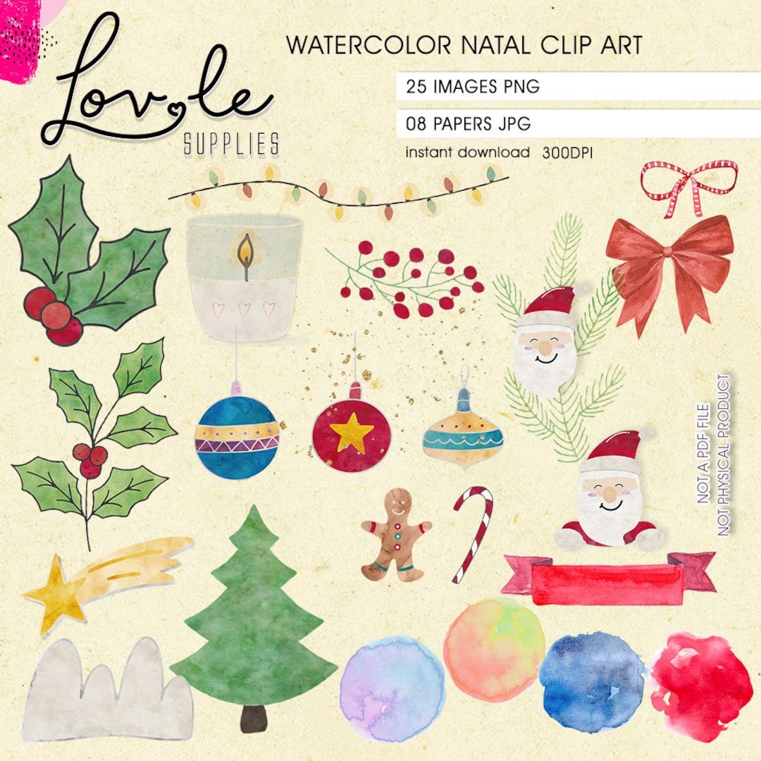 Christmas Watercolor Clipart Cute Santa Watercolor Graphics - Etsy