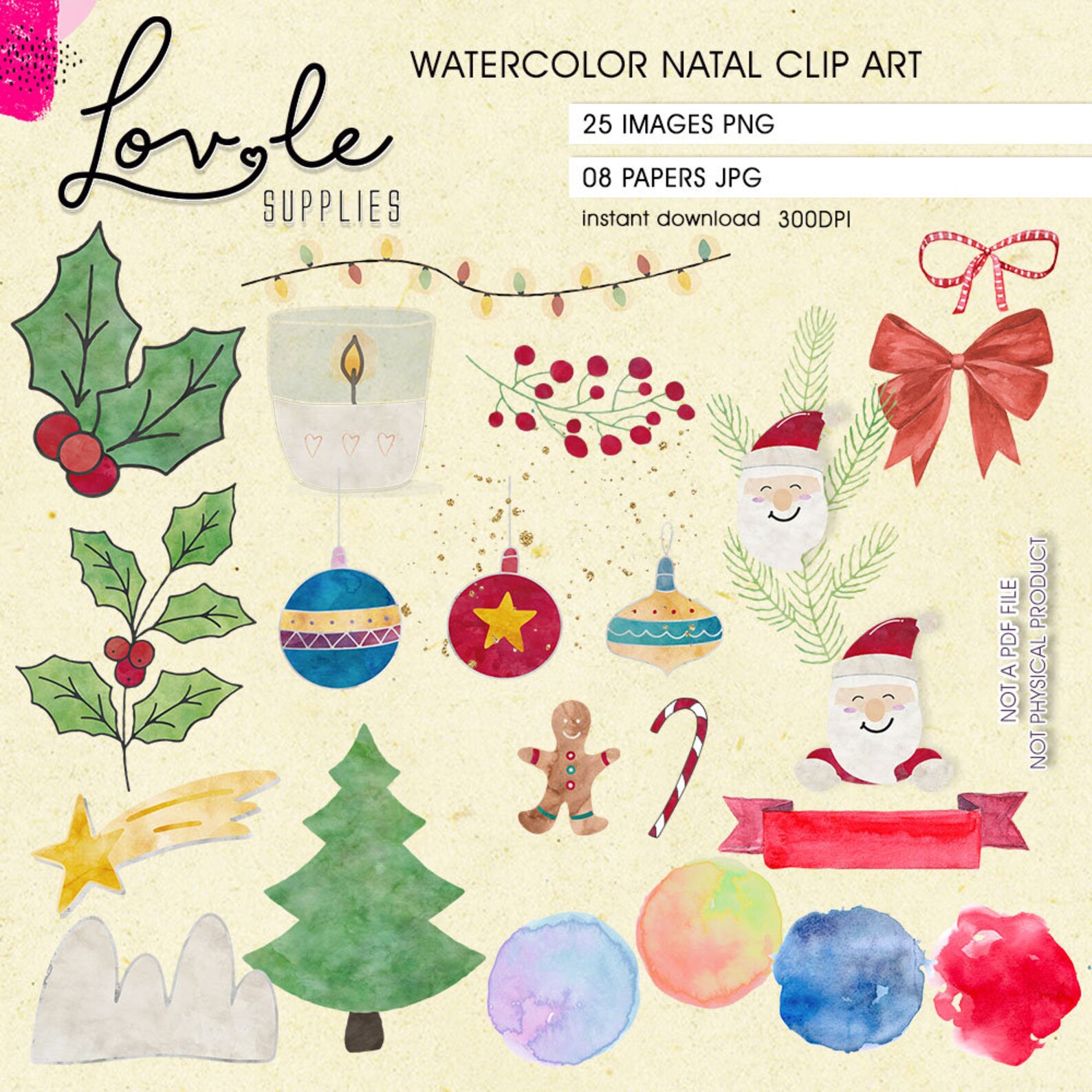 Christmas Watercolor Clipart Cute Santa Watercolor Graphics | Etsy