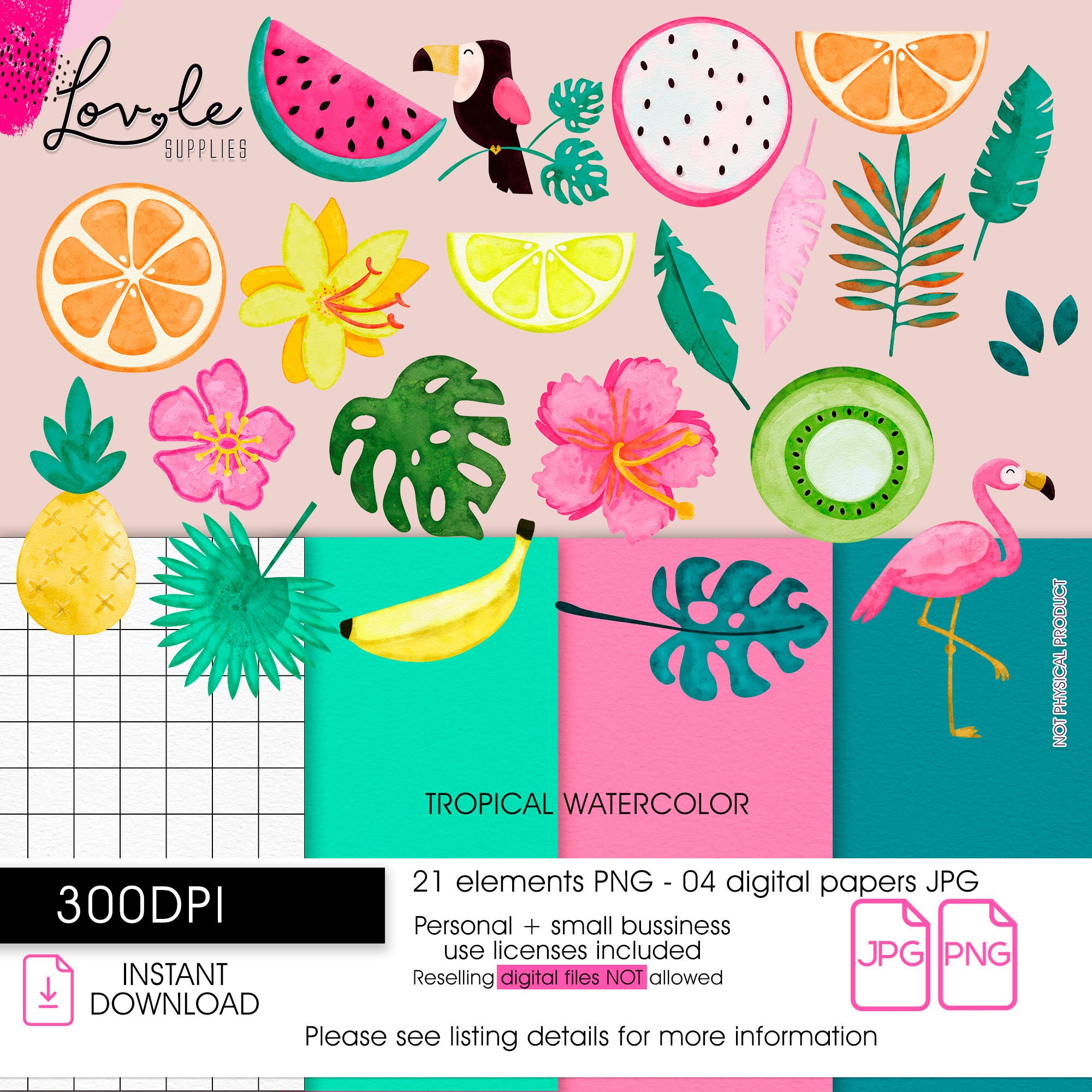 Watercolor Tropical Clip Art Watercolor Summer Clipart Set - Etsy