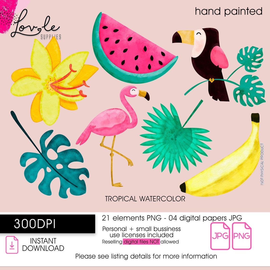 Watercolor Tropical Clip Art Watercolor Summer Clipart Set - Etsy