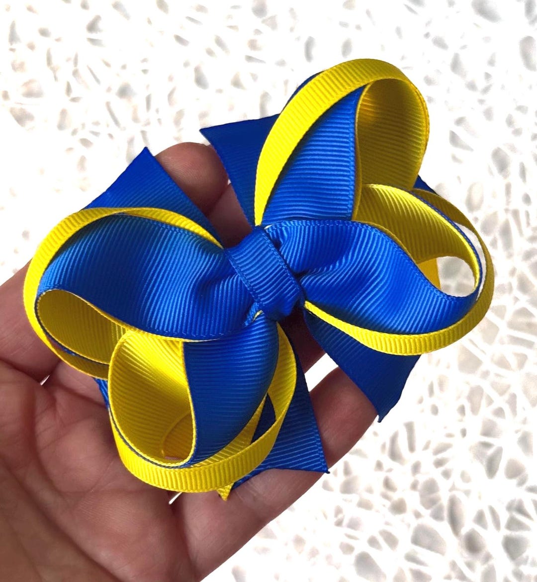 4” Royal Blue and Yellow School Bows, Royal Blue and Yellow Bows, Back ...
