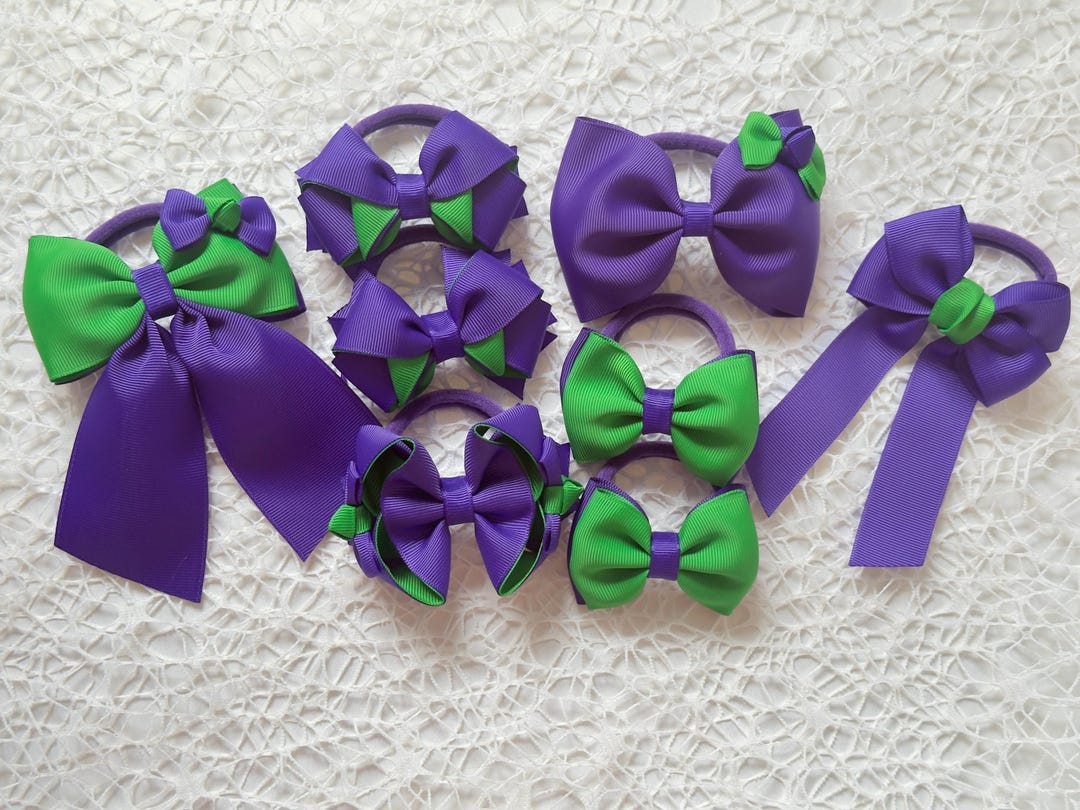 Elegant Purple and Emerald School Bow Set, Purple School Bows, Back to ...