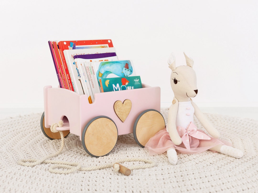 Kids Toy Box With Wheels, Wooden Baby Wagon, Pull Toy for Girl ...