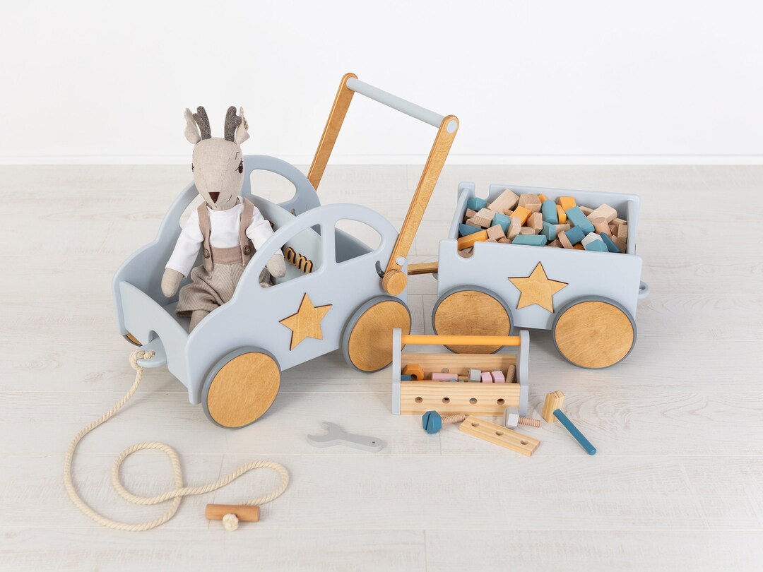 Personalized Wooden Baby Walker Wagon: Sensory Toy Car With Wheels - Etsy