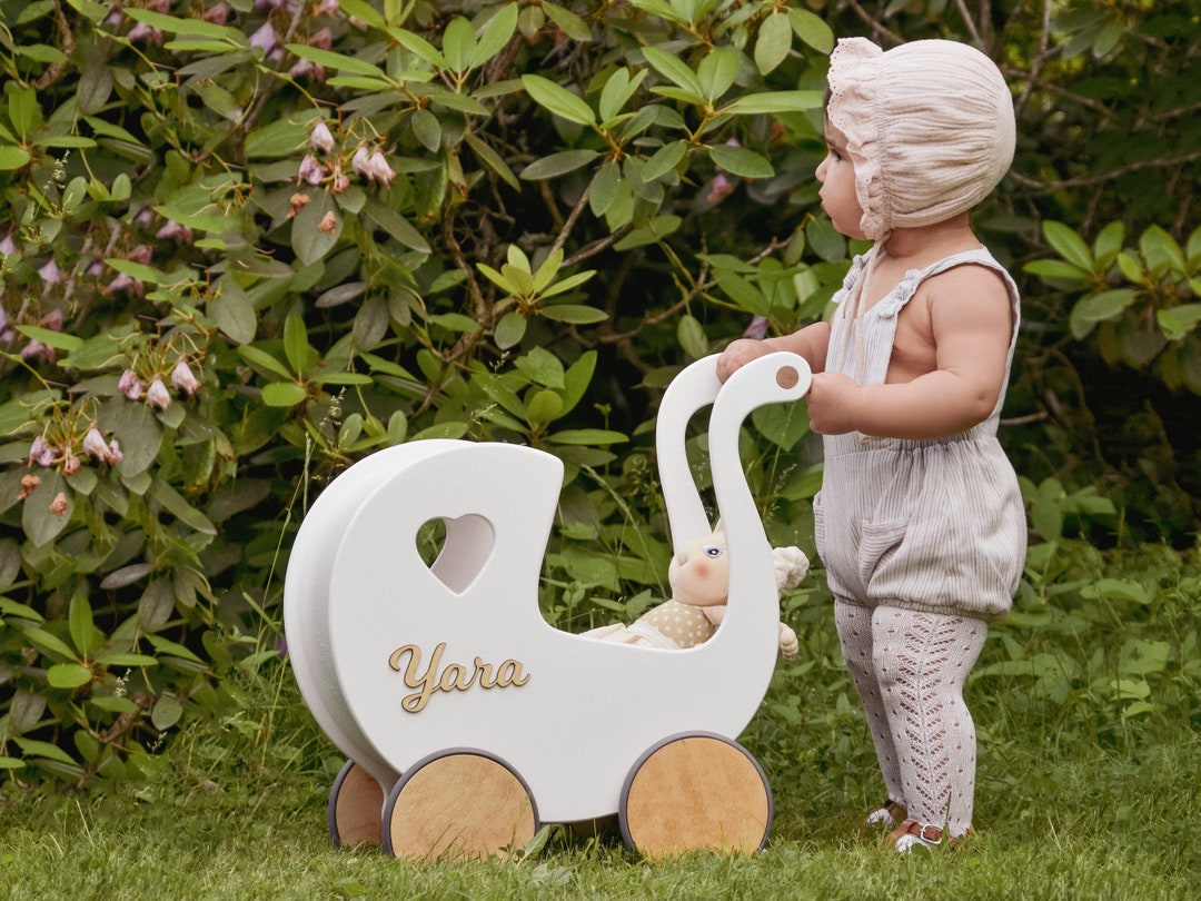 Personalized Wooden Doll Stroller, Toddler Push Toy, First Birthday ...