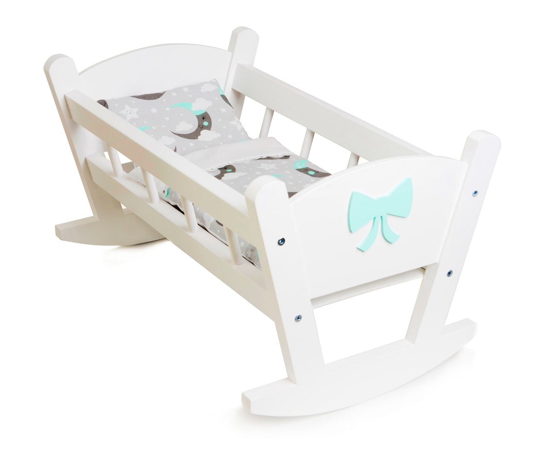 Gift for Girls Wooden Cradle Bed for a Dolls. White With Decors and ...