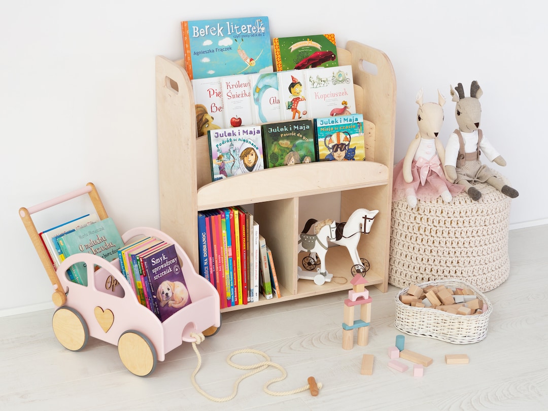 Wooden Montessori Bookcase | Books & Toys Storage | Front Facing ...