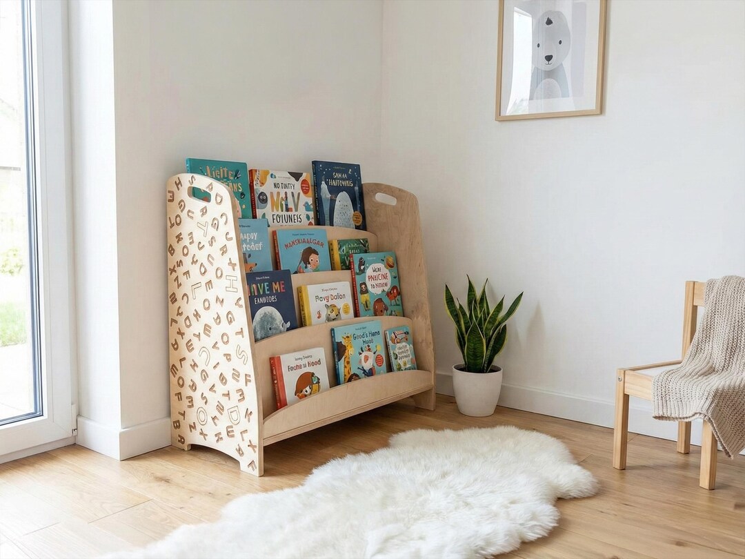 Front-facing Kids Bookshelf | Montessori Book Display Shelf With Name ...