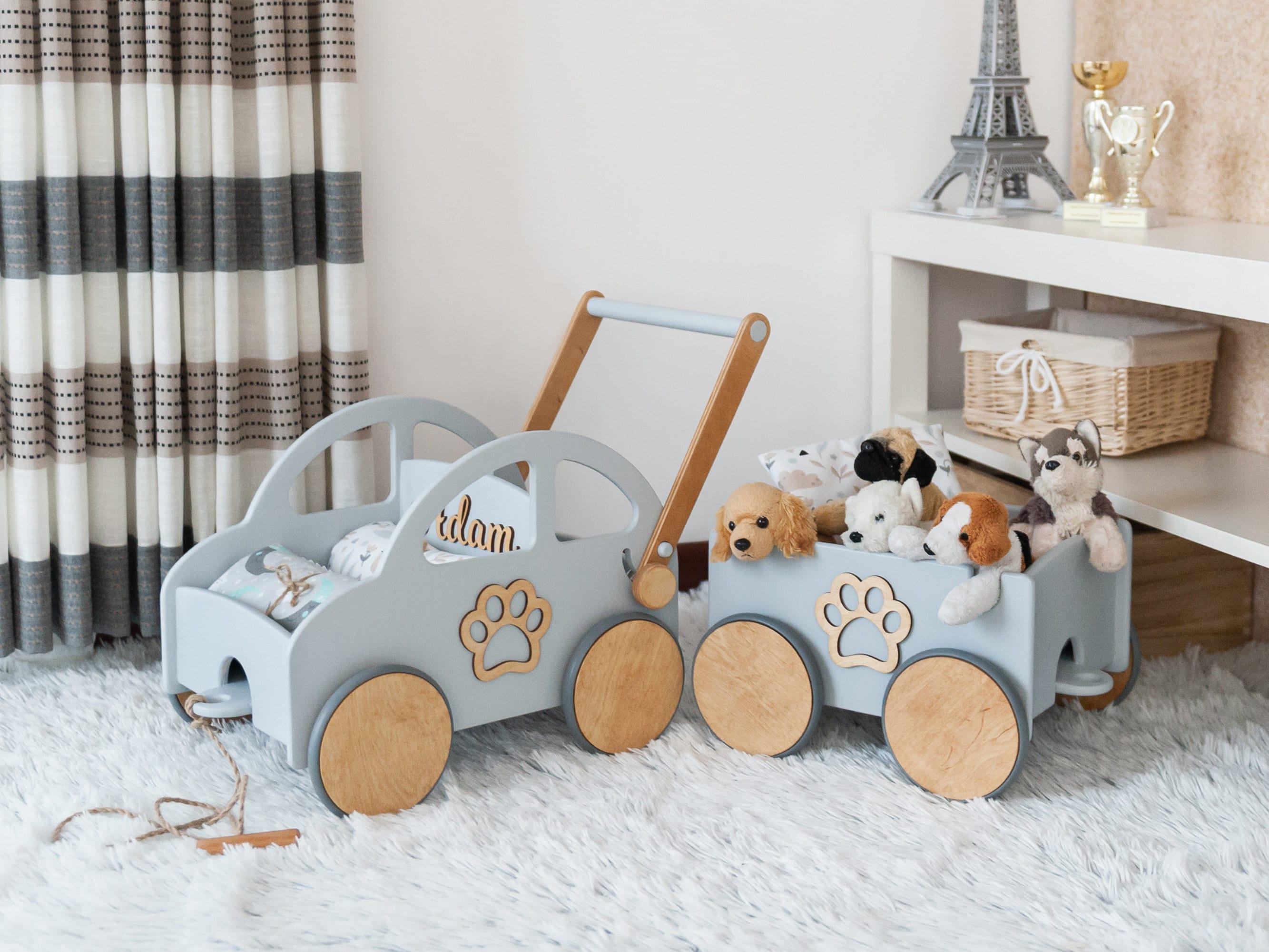 Wooden Toddler Walker Car With Trailer: Personalized Montessori Toy - Etsy