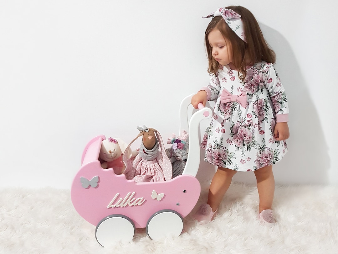 Personalized Baby Girl Wooden Doll Pram - Montessori Nursery Toy ...