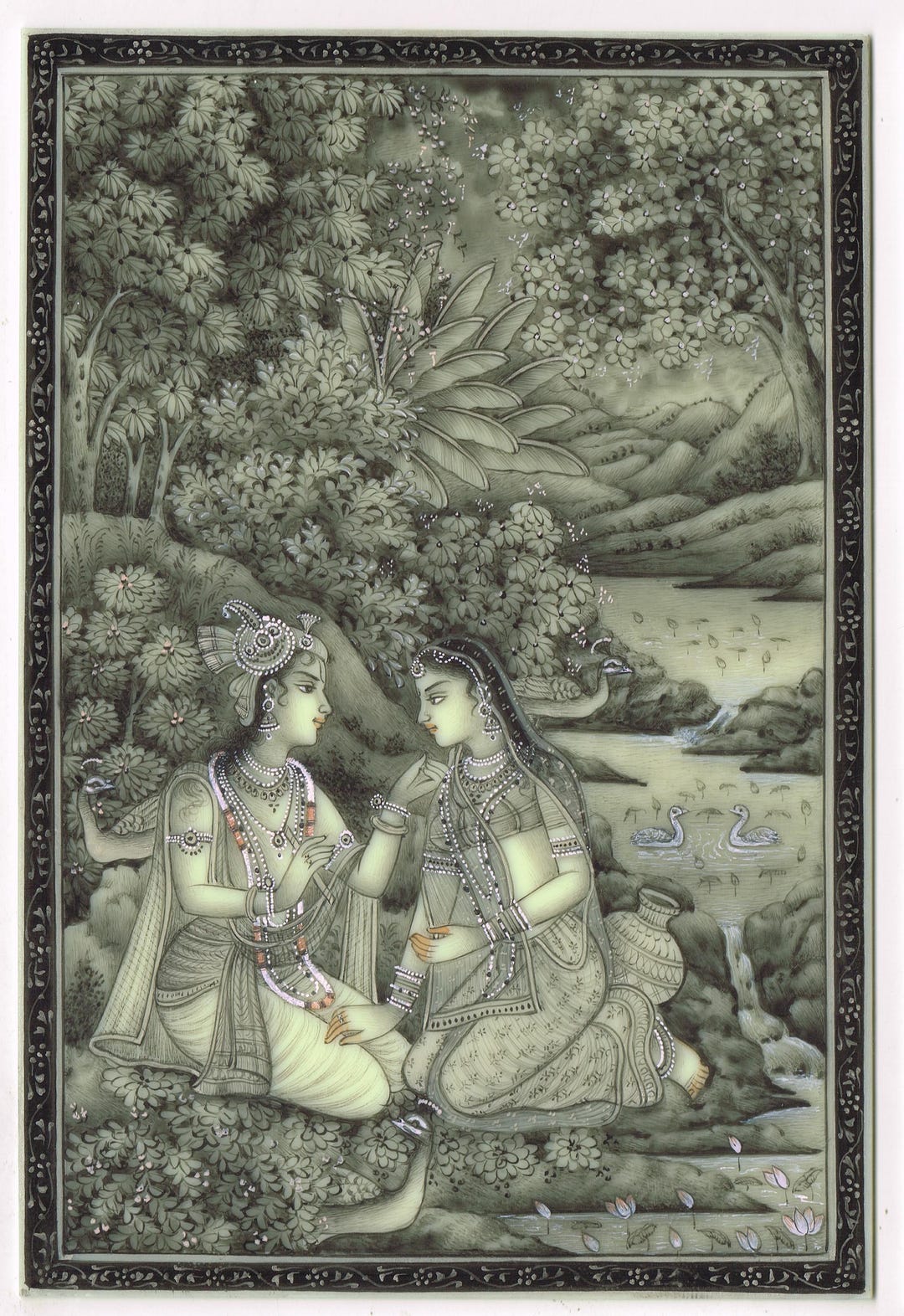 Religious Painting of Radha Krishna in Love Scene Art on Plate 4x6 ...