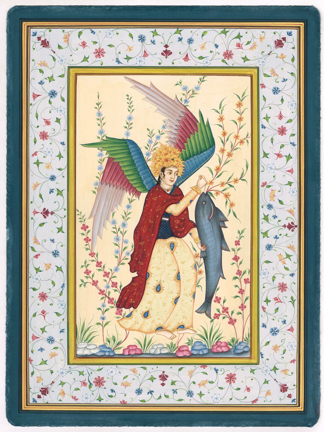 Archangel Raphael Handmade Persian Miniature Painting of Angel 10.5x14 ...