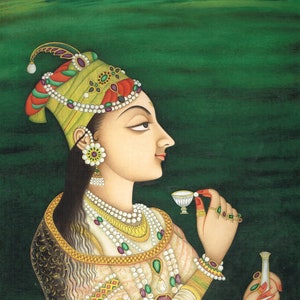 Miniature Portrait Painting of Mughal Empress Nur Jahan Gouache on ...