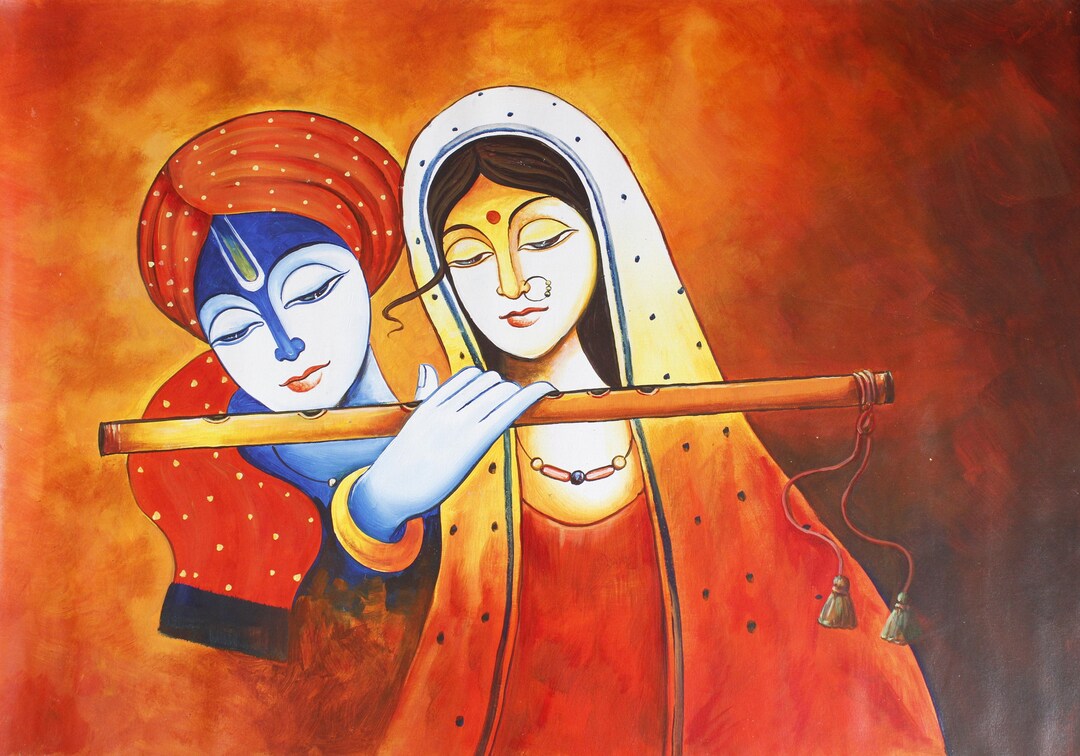 Hand Painted Radha Krishna Painting of Religious Art on Canvas - Etsy