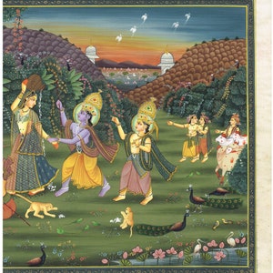 Radha Krishna Painting of Krishna Ras Leela Art on Cloth 17.5x13.5 ...