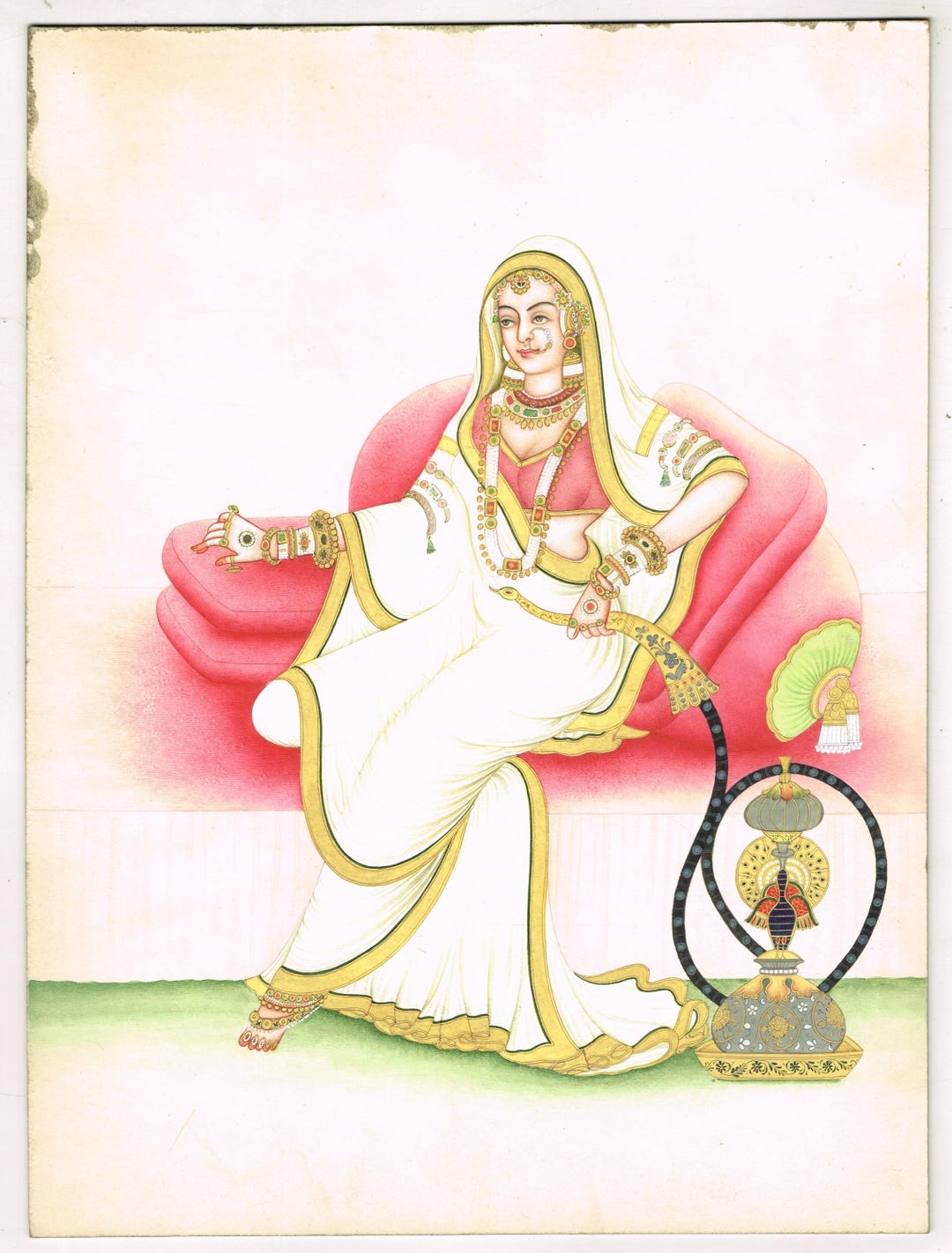 Indian Miniature Painting of A Rajput Queen Sitting on Throne and ...