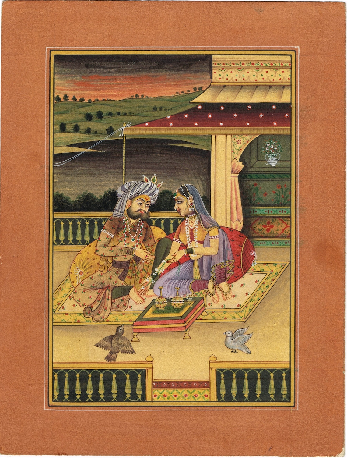 Indian Miniature Painting of Rajput King and Queen on Terrace - Etsy