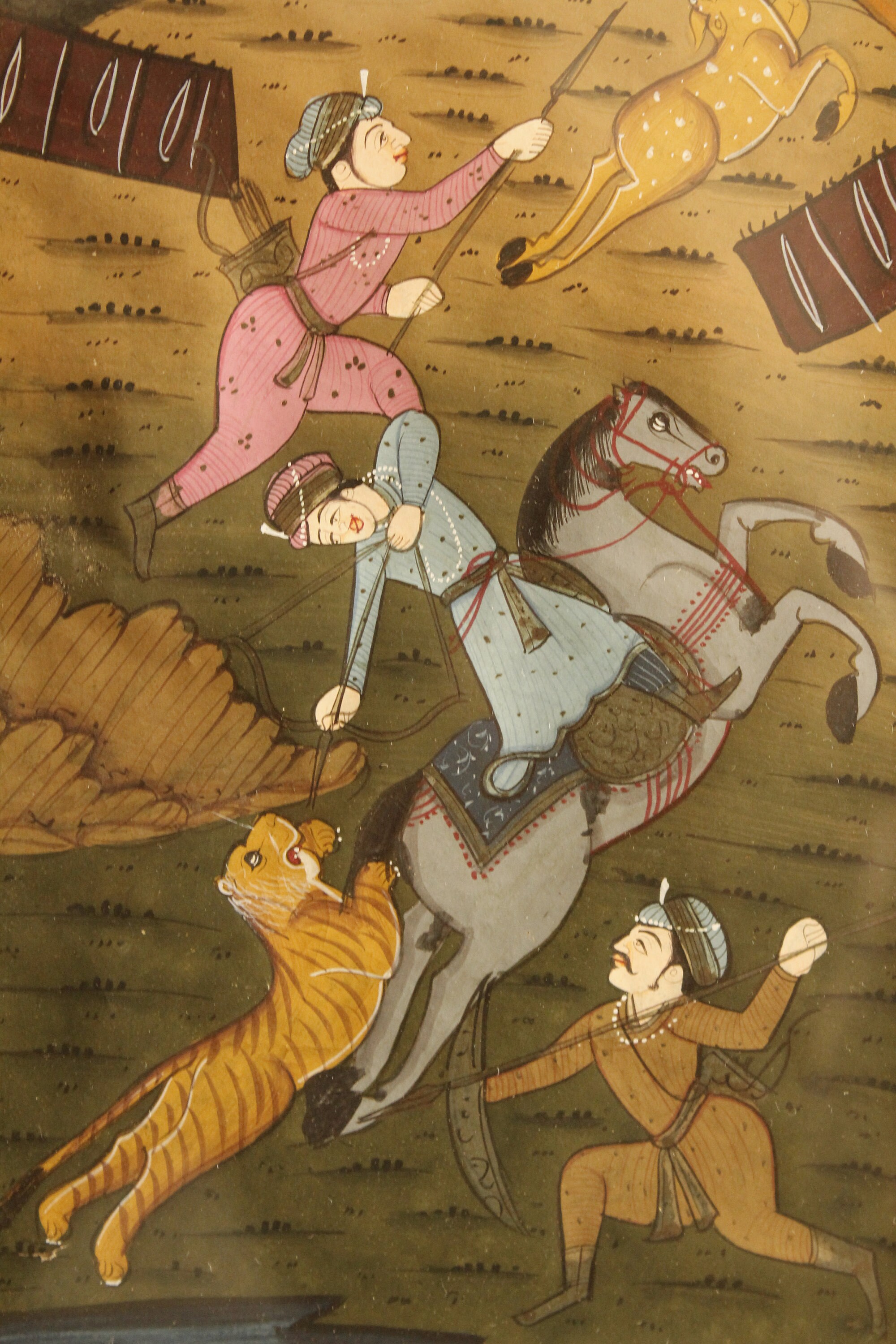 Mughal Miniature Painting With Frame Mughal Emperor Hunting the Tiger ...