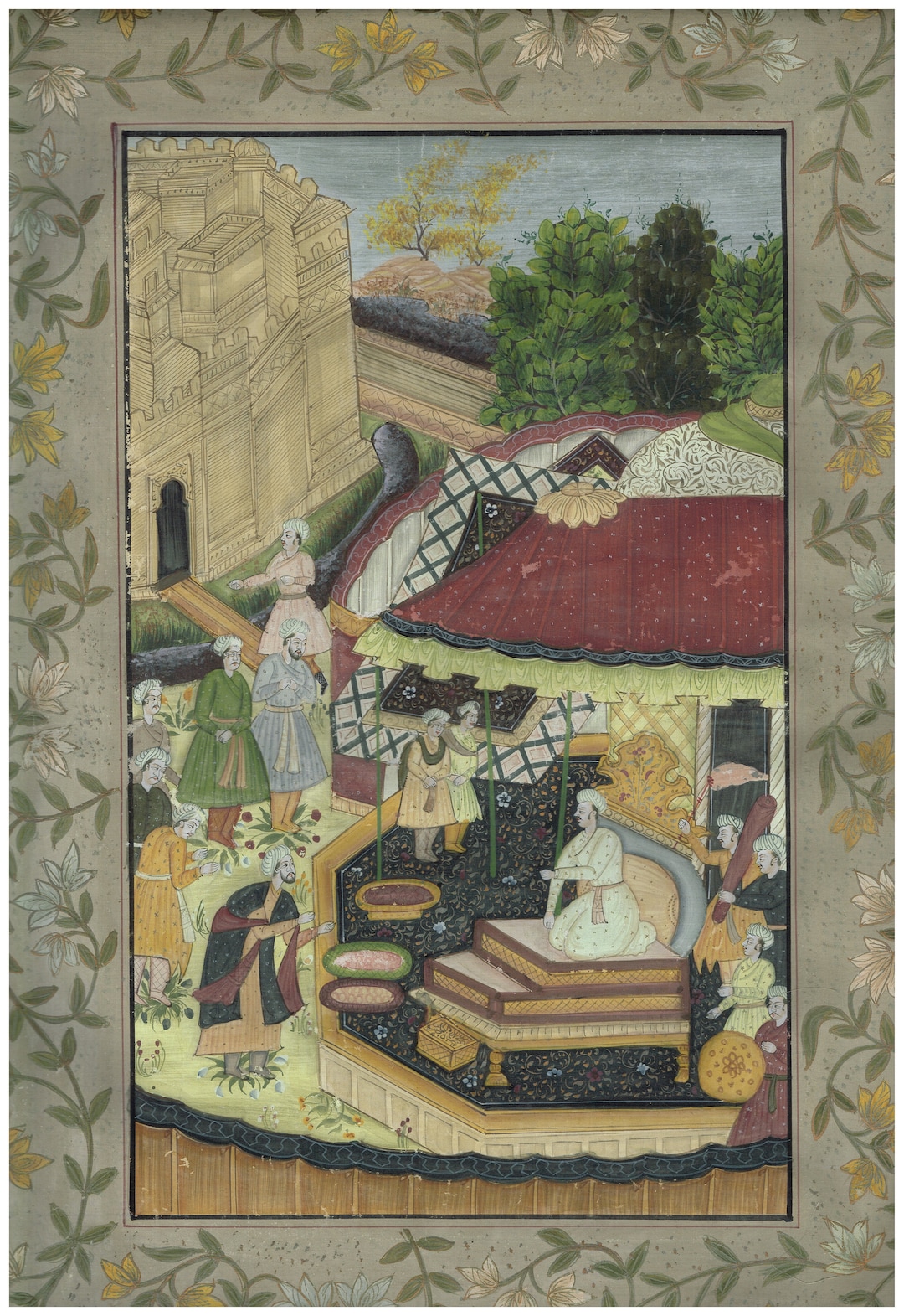 Handmade Persian Painting of Persian Court Scene on Silk Cloth 16x21.5 ...