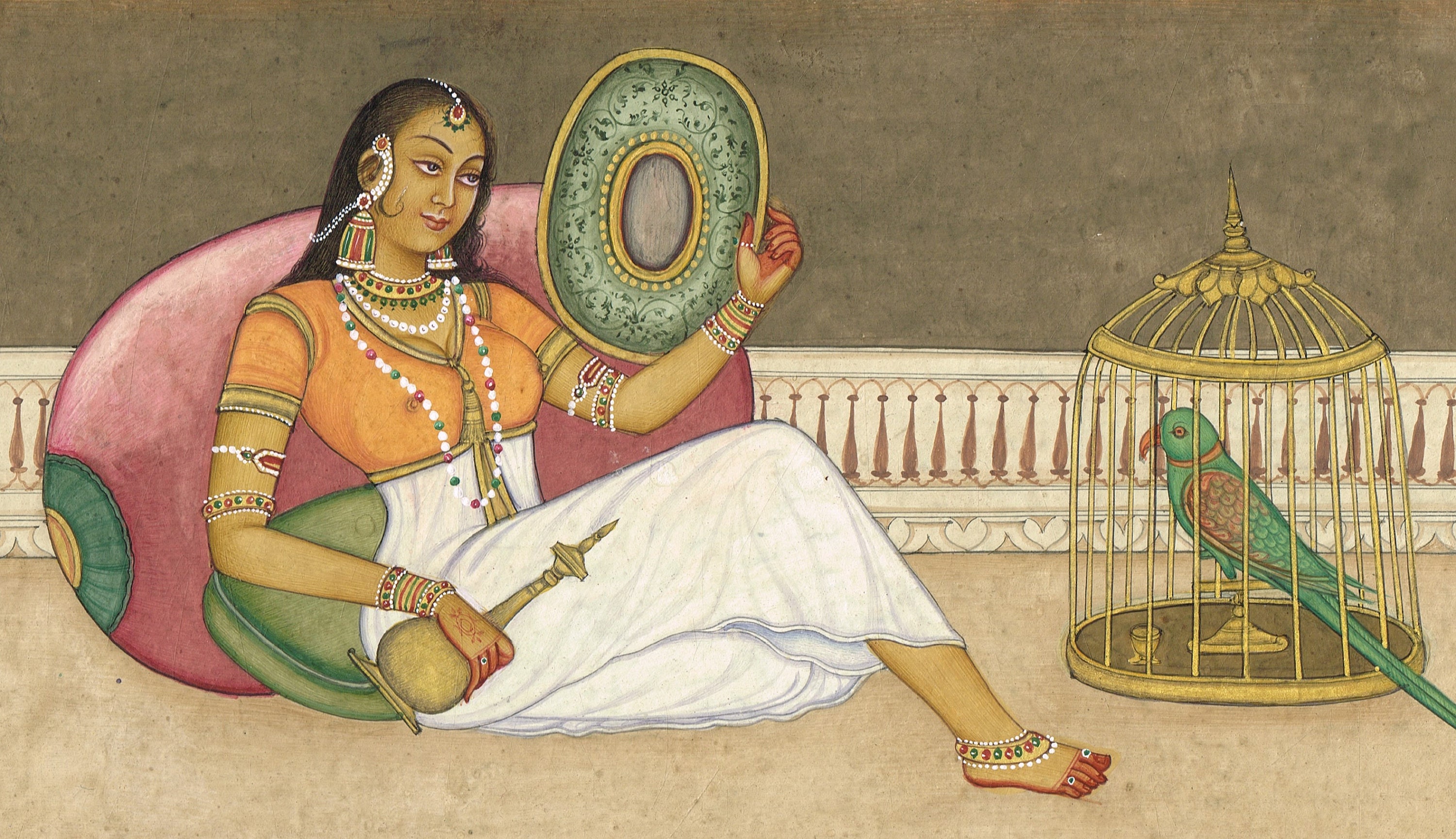 Indian Miniature Painting of Mughal Queen Looking in the Mirror Fine ...
