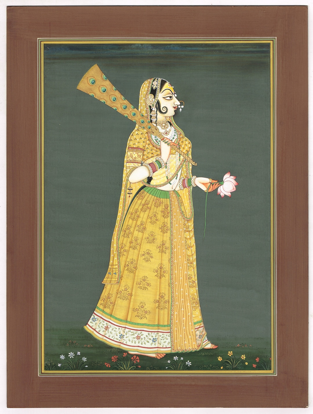 Rajasthani Miniature Painting of Rajput Queen Handmade Pure Gold ...