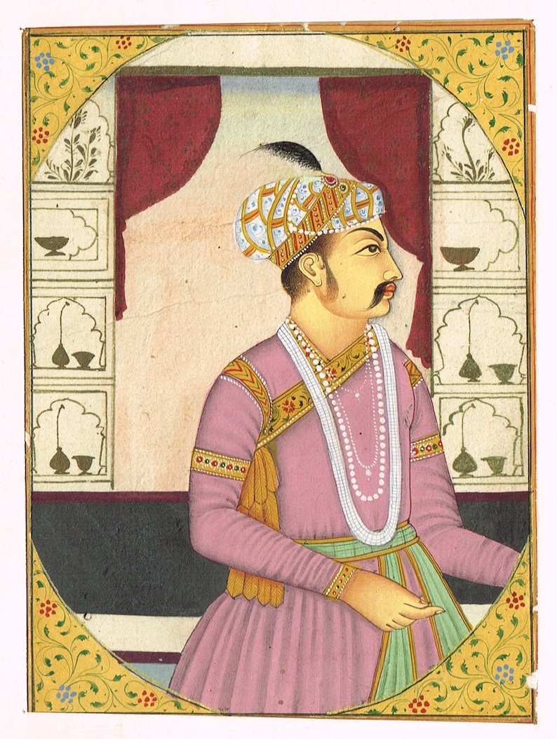 Vintage Mughal Emperor & Empress Portrait Painting: Indian Fine Art ...