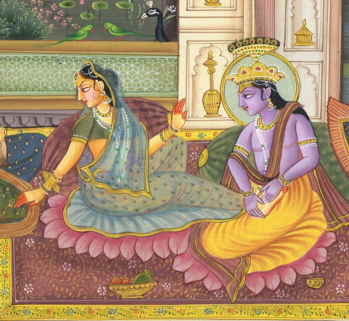 Radha Krishna Painting of Religious Art on Silk Hindu Religious Art for ...