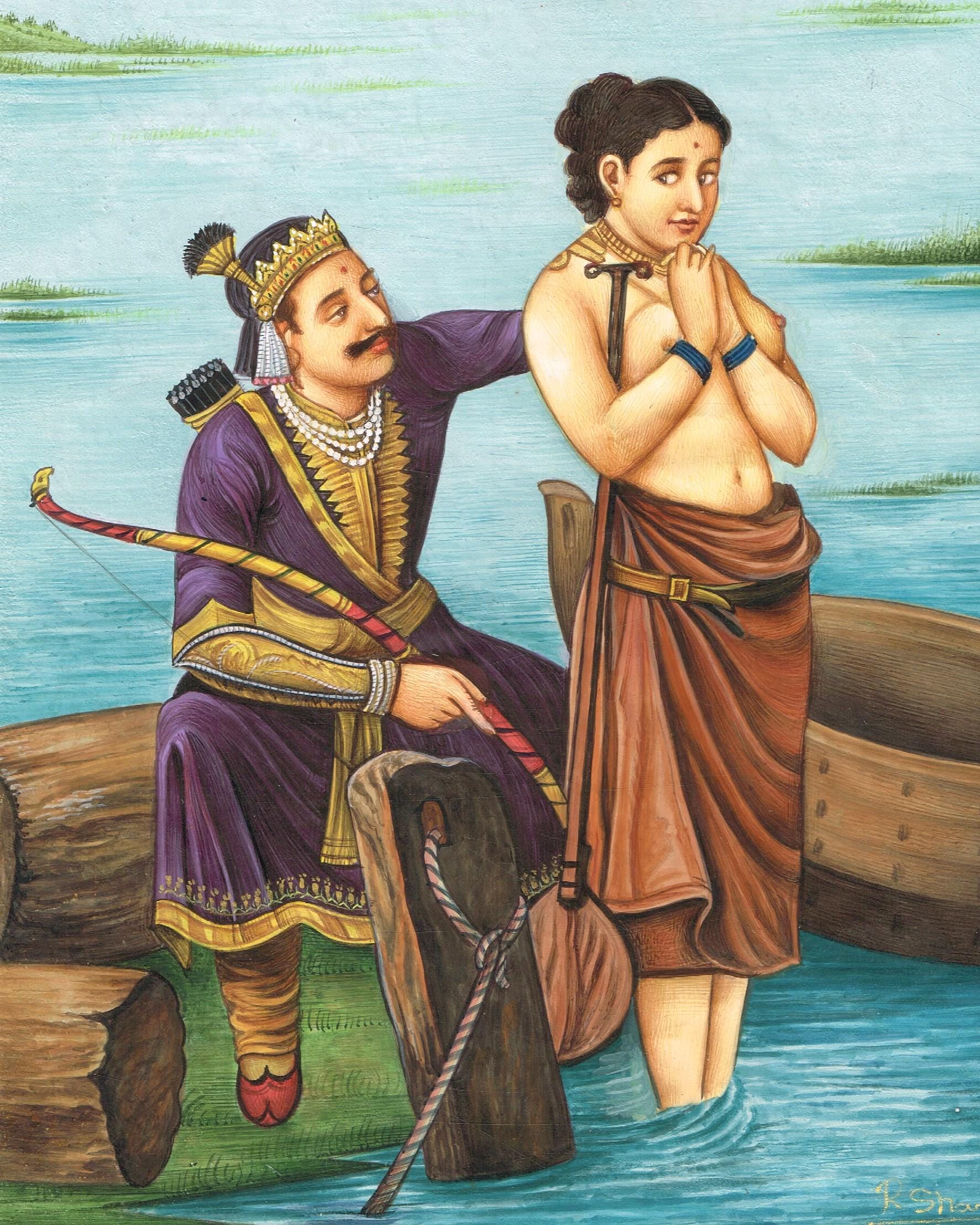 Maharaja Shantanu and Satyavati Handmade Indian Painting (6.5x9 Inches ...