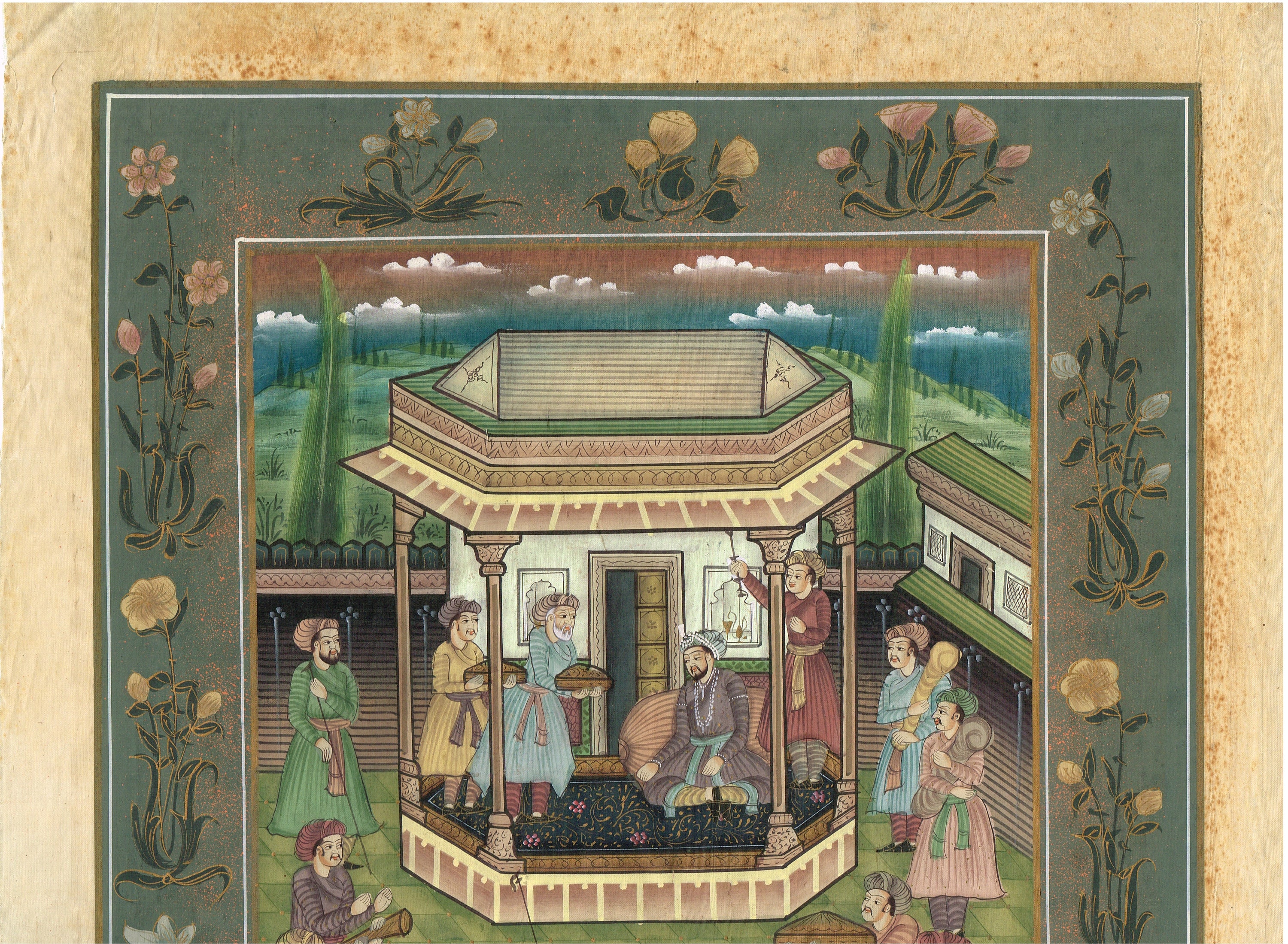 Handmade Persian Court Scene Miniature Painting on Silk (15.5x21.5 ...