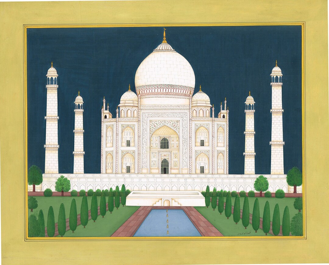 Indian Miniature Painting of Taj Mahal Symbol of Love Wonder of World ...