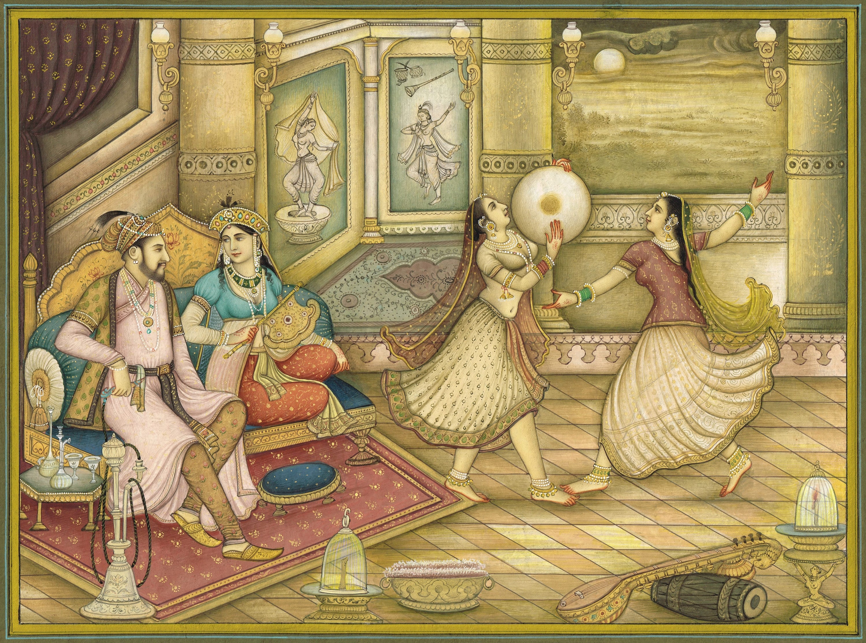 Mughal Miniature Painting of Dancing Women Performing Dance and Music ...