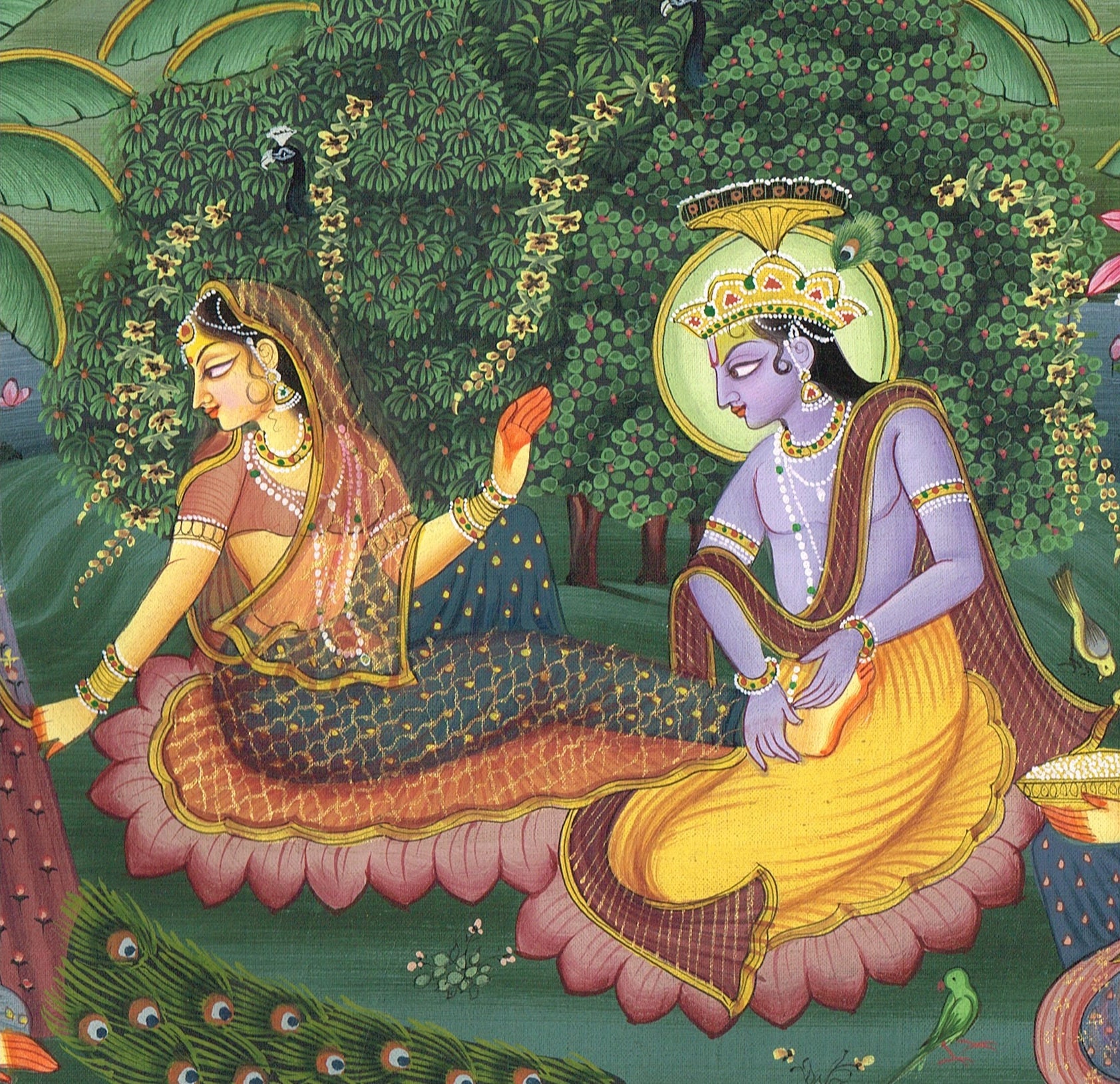 Radha Krishna Painting for Wall Decor Religious Art on Cloth 17.5x13.5 ...
