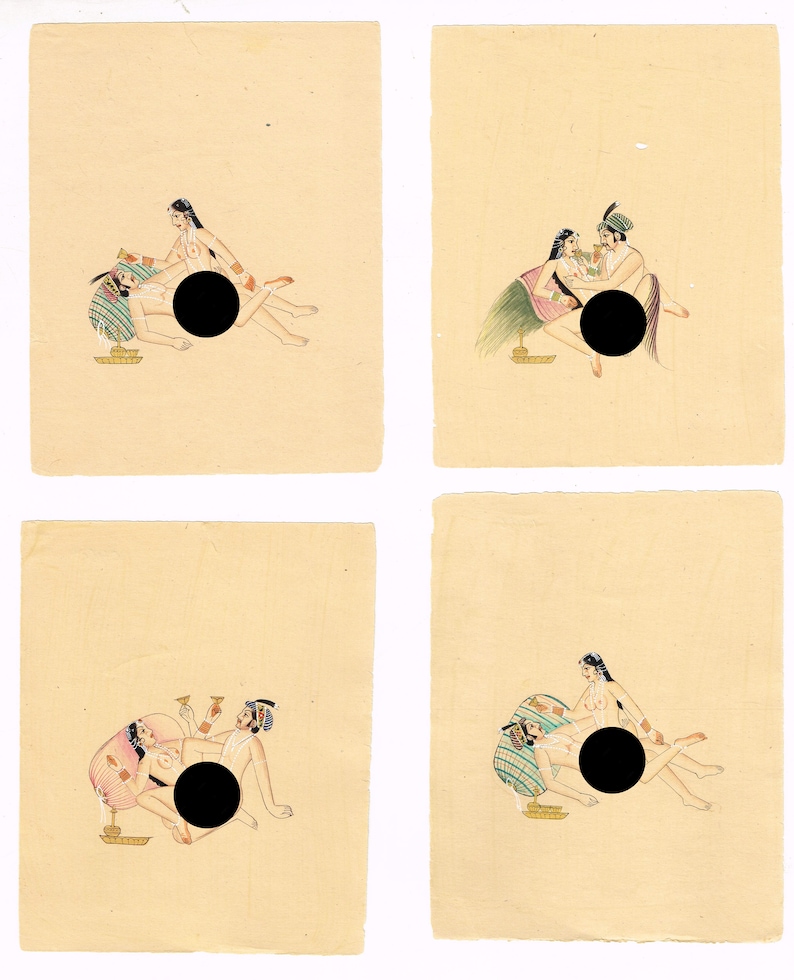 Indian Kamasutra Art Paintings Set of 4 Erotic Art Indian Erotic ...