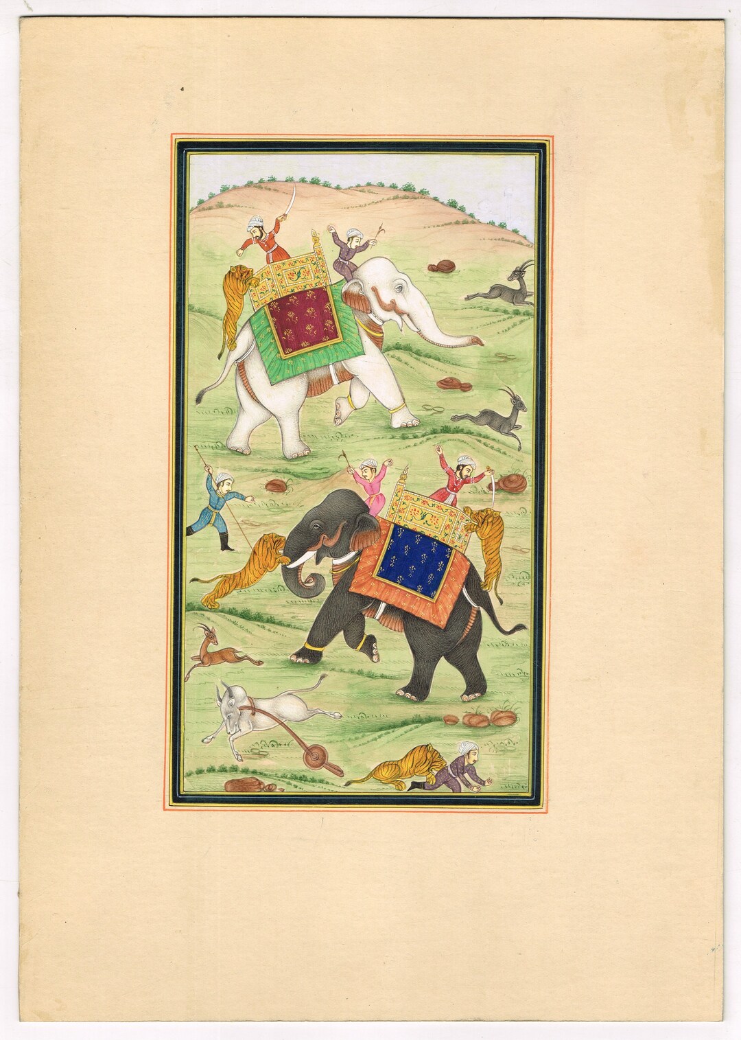Hand Miniature Painting of Indian Hunting Scene Art on Paper 7.5x10.5 ...