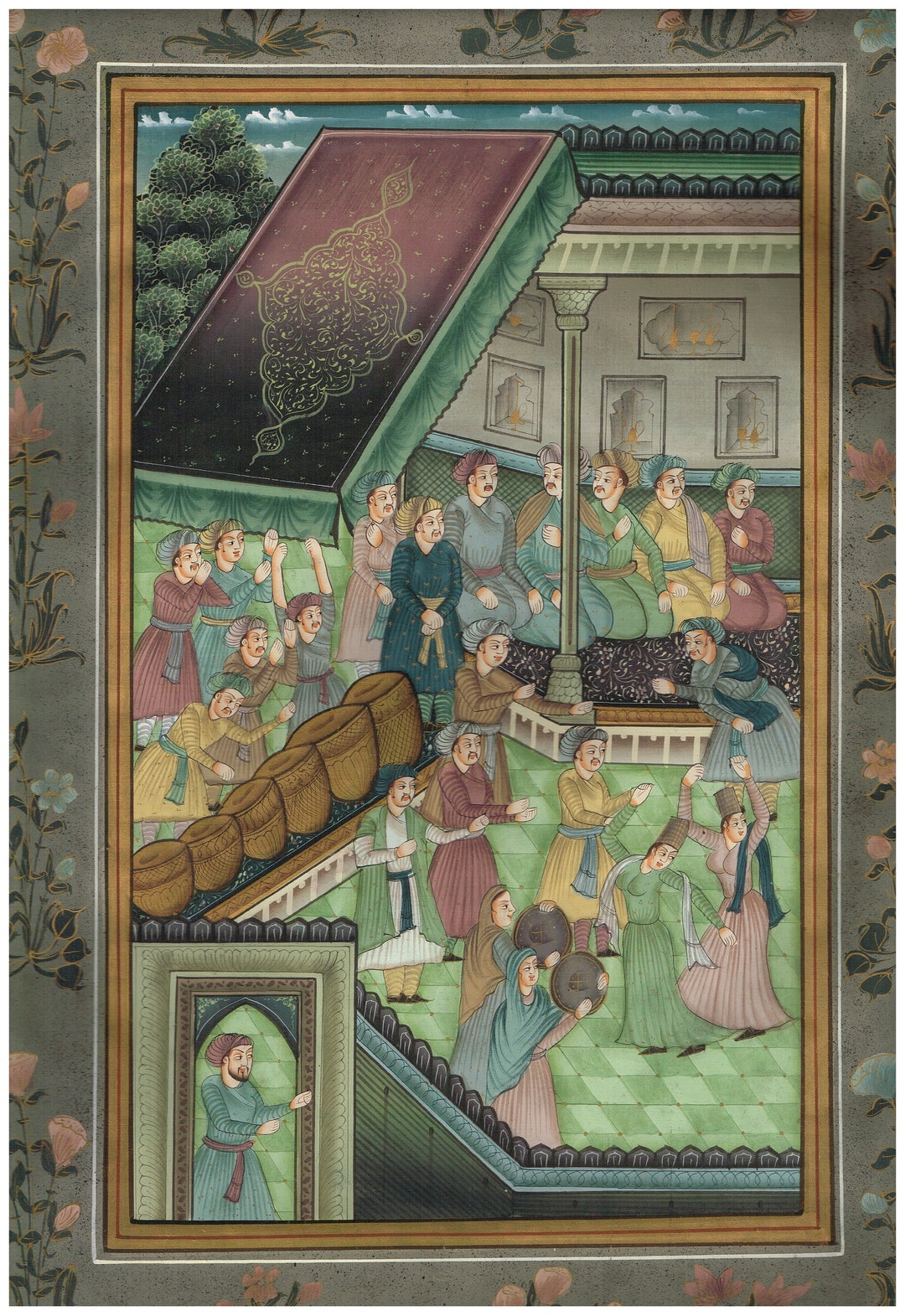 Persian Miniature Painting of Persian Court (darbar) Scene Art on Silk ...