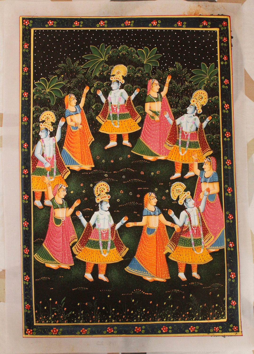 Krishna Rasleela Painting of Lord Krishna Dancing With Gopis on Cloth ...