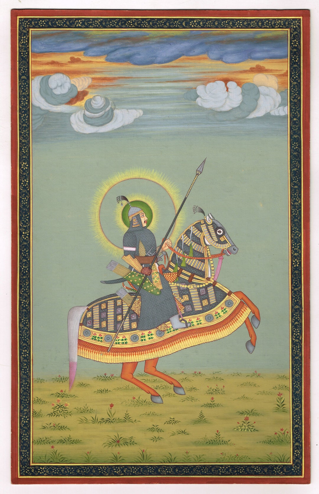 Handmade Indian Miniature Painting of Maharana Pratap on Horseback With ...