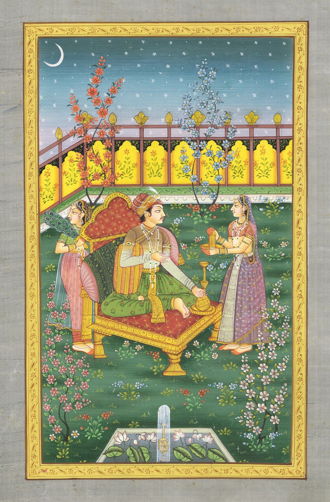 Indian Miniature Painting of Mughal Emperor Akbar Seated on - Etsy