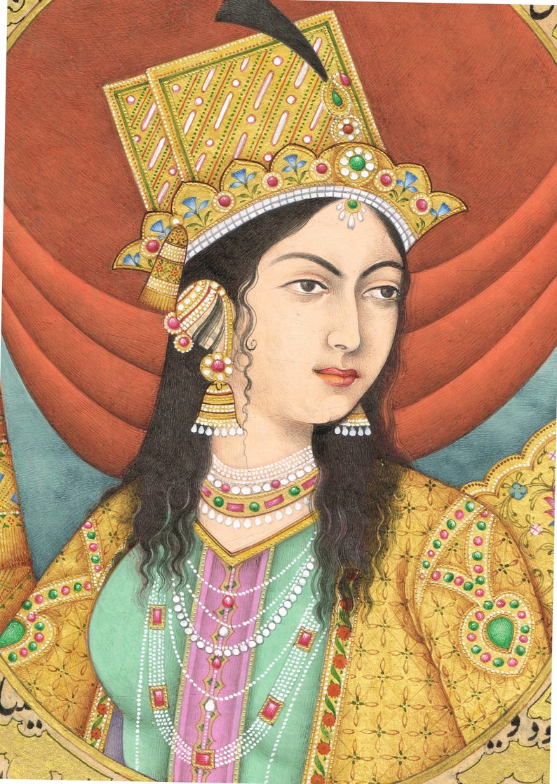 Miniature Portrait Painting of Mughal Empress Mumtaz Mahal Art on Paper ...
