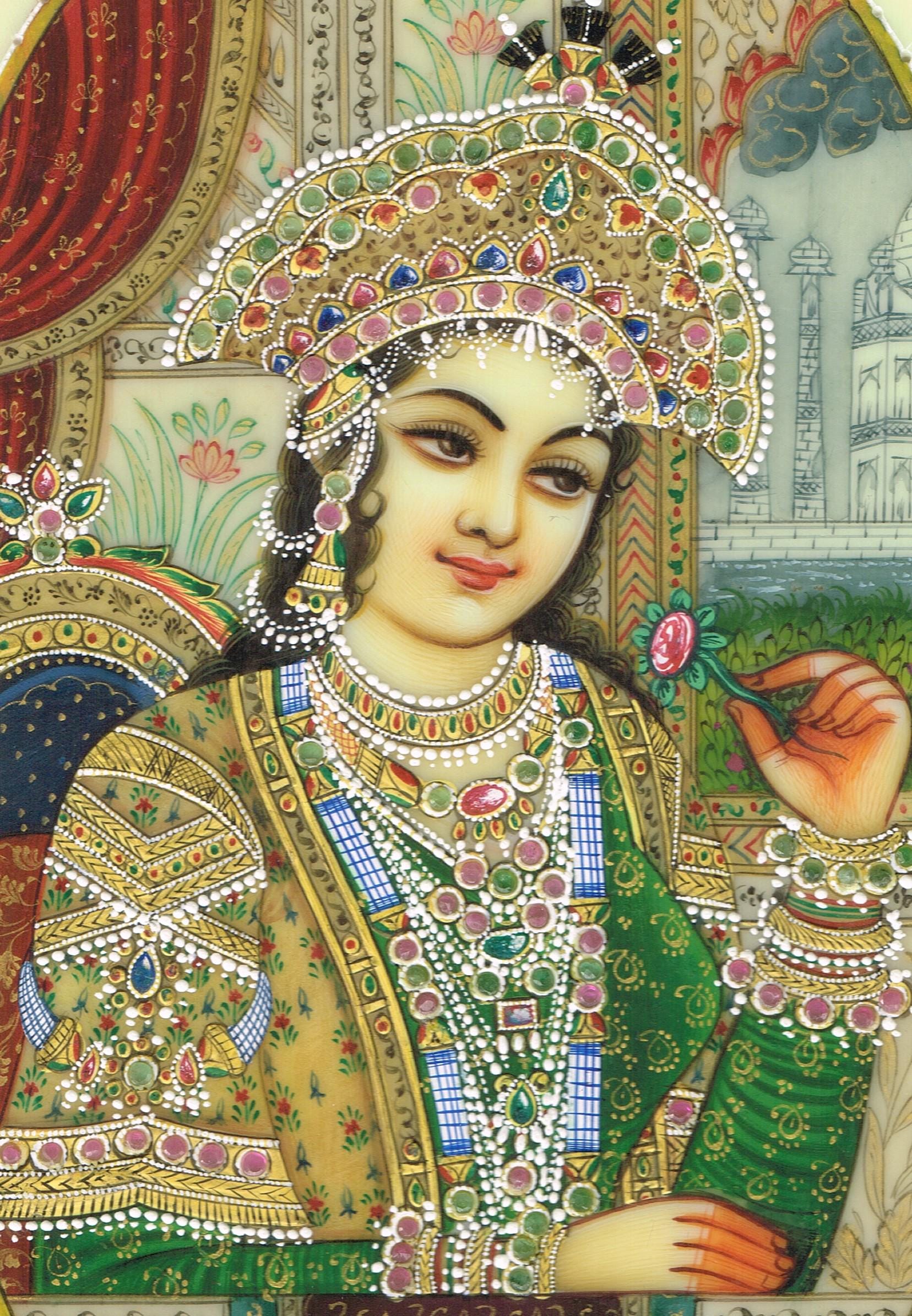 Queen Mumtaz Mahal Miniature Painting: Mughal Art With Real Gems (4x6 ...