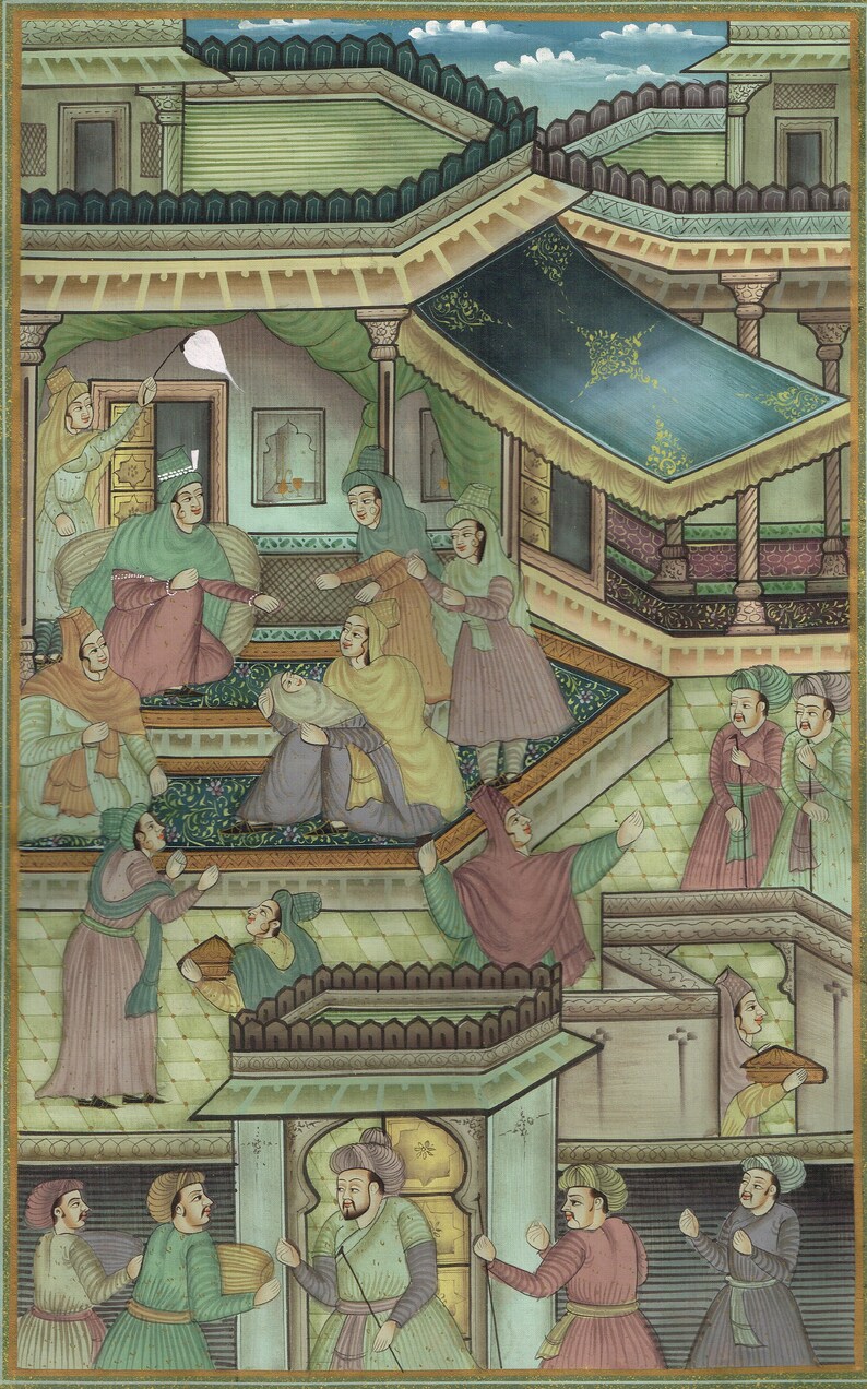 Handmade Persian Miniature Painting of Persian Court darbar Scene ...